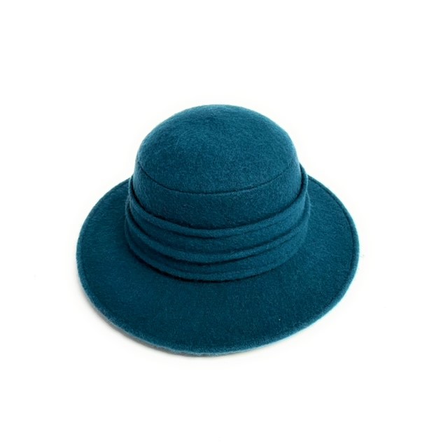 19S-0864 Boiled Wool Brim Hat With Pleated Crown - Shihreen